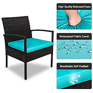 Cpintltr 3 Pieces Patio Furniture Sets Outdoor Wicker Bistro Set Rattan Chair Conversation Sets Modern Bistro Set PE Rattan Wicker Chairs with Table Garden Furniture for Backyard Lawn Balcony LakeBlue