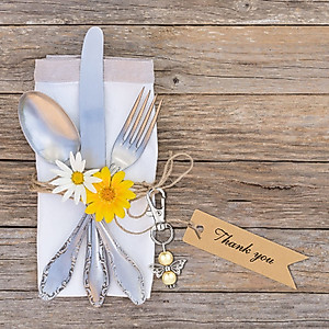 GWHOLE 30 Set of Angel Keychain with Organza Gift Bags and Thank You Favor Tags Guest Return Gift for Baby Shower Baptism Favors Wedding Bridal Birthday Party Favors, Beige