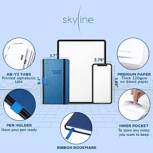 Skyline Address Book – Telephone Contact Book with Password Log & Important Dates Calendar – Phone Number Book for Women & Men – A5 Size, 8.3x5.8″, Hardcover (Mystic Blue)