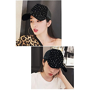 Gudessly Adjustable Breathable Rhinestone Baseball Cap for Women Bling Sequins