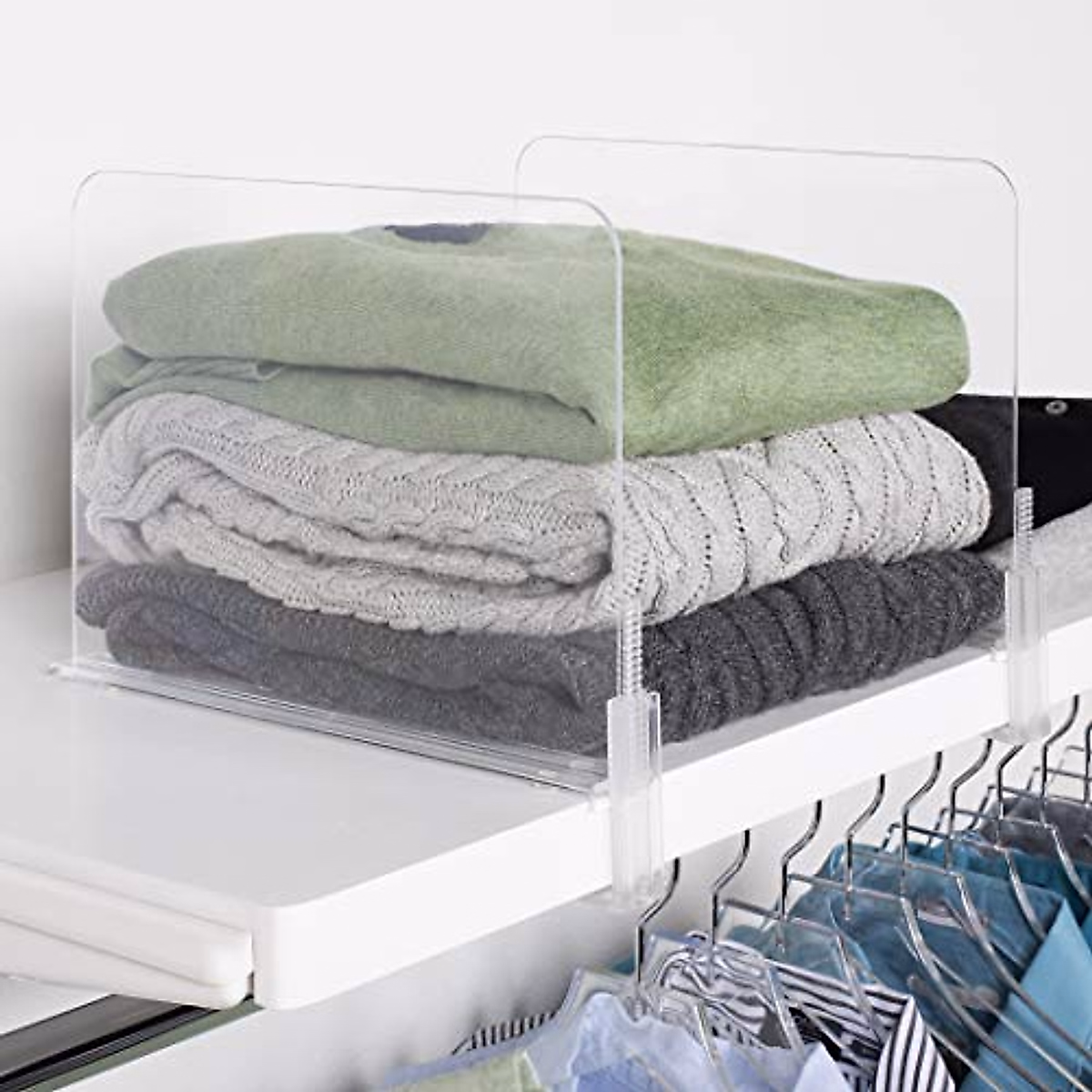 Richards Acrylic Closet Shelf Divider and Separator 4 Pack- Great for Storage and Organization in Bedroom, Bathroom, Kitchen and Office Shelves, Clear