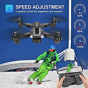 2023 Foldable FPV Drone with Adjustable 4K HD 2.4G WiFi Dual Camera,27MPH Speed,Lightweight RC Quadcopter for/Adults/Beginner/Kids,3 Batteries,Trajectory Flight,3D Flips,1 Key Fly/Land(black)