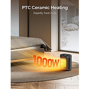 1000W Small Space Heaters for Indoor Use, PTC Ceramic Personal Heater with Overheating & Tip-Over Protection, Quiet Heating for Desktop Office Home