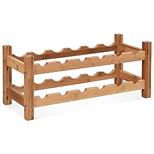COSTWAY Wine Rack, Bamboo 12 Bottles 2-Tier Wine Display Rack for Countertop Home Kitchen Pantry, Free Standing Wine Storage, Rack Tabletop Wine Rack (Nature)