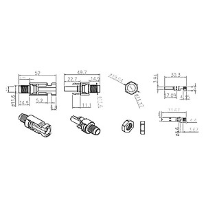 Solar Panel Connectors, PV Connector PPO Self Locking Structure 1000V DC IP67 Waterproof Impact Resistance High Strength for PV Cable