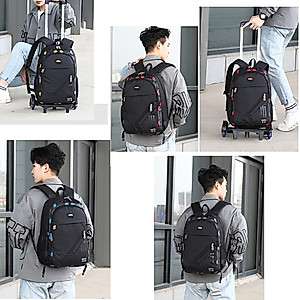 Boys Rolling Backpack Elementary and Middle School Trolley School Bag Large Capacity Wheeled Travel Bag Black/blue-two wheels