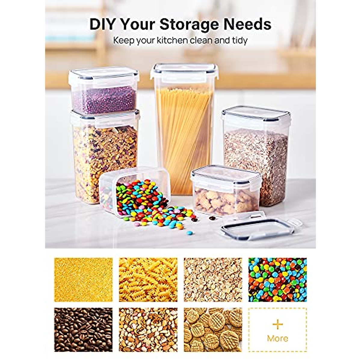 Kootek Cereal Containers Storage Set, 16 Pcs Pantry Kitchen Organization and Storage Airtight Food Storage Container, Leakproof 25.2L with Pen, Chalkboard Labels, Measuring Spoon Set