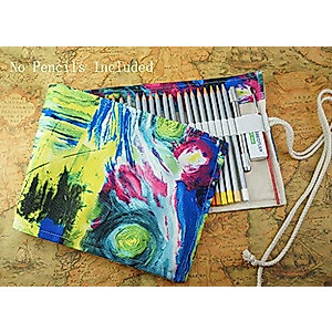CreooGo Canvas Pencil Wrap, Pencils Roll Pouch Case Hold for 48 Colored Pencils (Pencils NOT Included)-Paniting,48 Holes