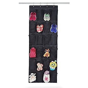 Bilpa Shoe Organizer, Over The Door Hanging Closet Rack | 24 Large Mesh Pockets Fit Up to Size 14 | Strong Metal Hooks | Sturdy Black Fabric Holder| Perfect Storage for Trainers, Boots, Sandals