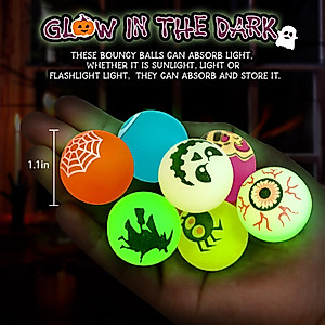 100 Piece Halloween Glow in The Dark Bouncing Balls, 10 Halloween Theme Designs for Halloween Party Favor Supplies, School Classroom Game Rewards, Trick or Treating Goodie Bags, Halloween Miniatures