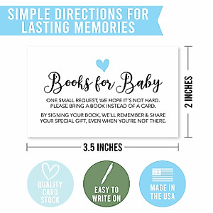Hadley Designs 25 Books For Baby Shower Request Cards - Blue Baby Shower Invitation Inserts, Book Request Baby Shower Guest Book Alternative, Bring A Book Instead Of A Card for Boys