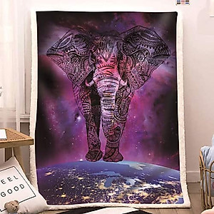LOVINSUNSHINE Galaxy Elephant Blanket,Best Elephant Gifts for Women Ideas,Unique Elephant Gifts for Women Adults, for Women,Soft Sherpa Fleece Throw Blanket for Couch 50inx60in