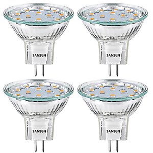 SANSUN 3W MR11 LED Landscape Light Bulbs, Low Voltage 12V 20W Halogen Replacement for Outdoor Landscape Spotlight and Indoor Track Light, GU4 Bi-Pin Base, Soft White 3000K, Non-Dimmable, (Pack of 4)