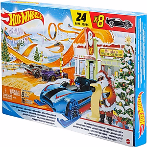 Hot Wheels 2021 Advent Calendar with 24 Surprises That Include 8 1:64 Scale Vehicles & Other Cool Accessories, Plus a Play Pane Mat, for Collectors & Kids 3 Years Old & Up