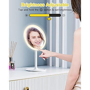 Make up Mirror with Lights, 1X/10X Magnifying Vanity Mirror with 46 LED Lights, 3 Lighting Modes, Brightness Adjustable and Rechargeable Personal Compact Travel Makeup Mirrors