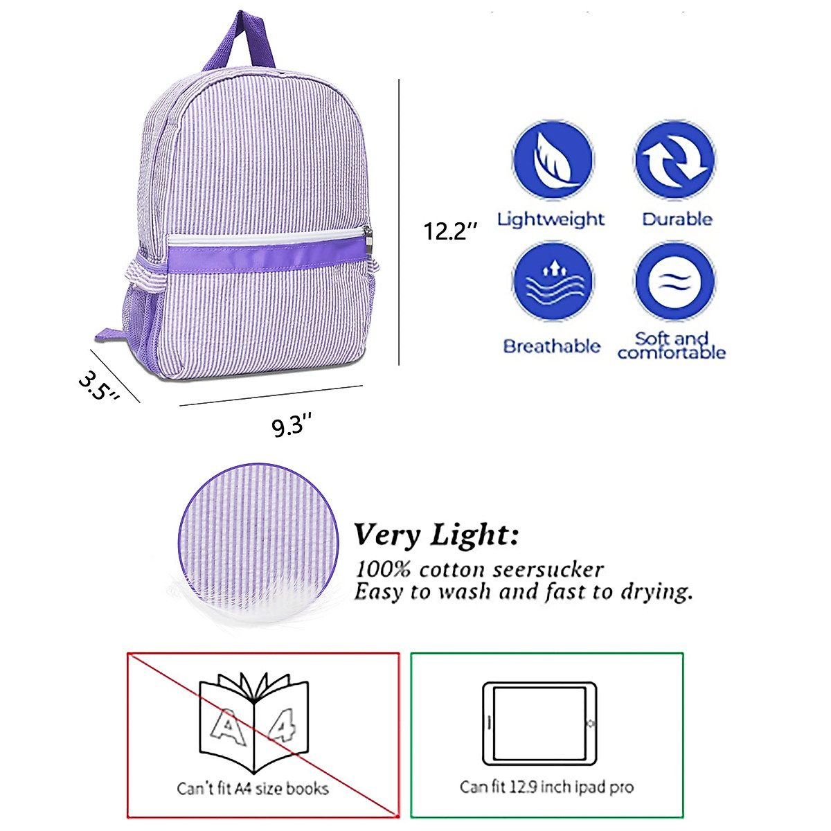 Kids Travel Overnight Bag Seersucker Weekender Duffel Bag Toddler Backpack Pink Mini Preschool for Boys and Girls