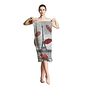 oFloral Eiffel Tower with Flying Umbrellas Hand Towels Cotton Washcloths,Romantic France Pairs Rainy Black and White Red Soft Towels for Bathroom/Yoga/Golf/Hair/Face Towel for Men/Women 15X30 Inch