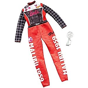 Barbie Clothes Career Outfit Doll, Racecar Driver Jumpsuit with Trophy, Gift for 3 to 8 Year Olds ​