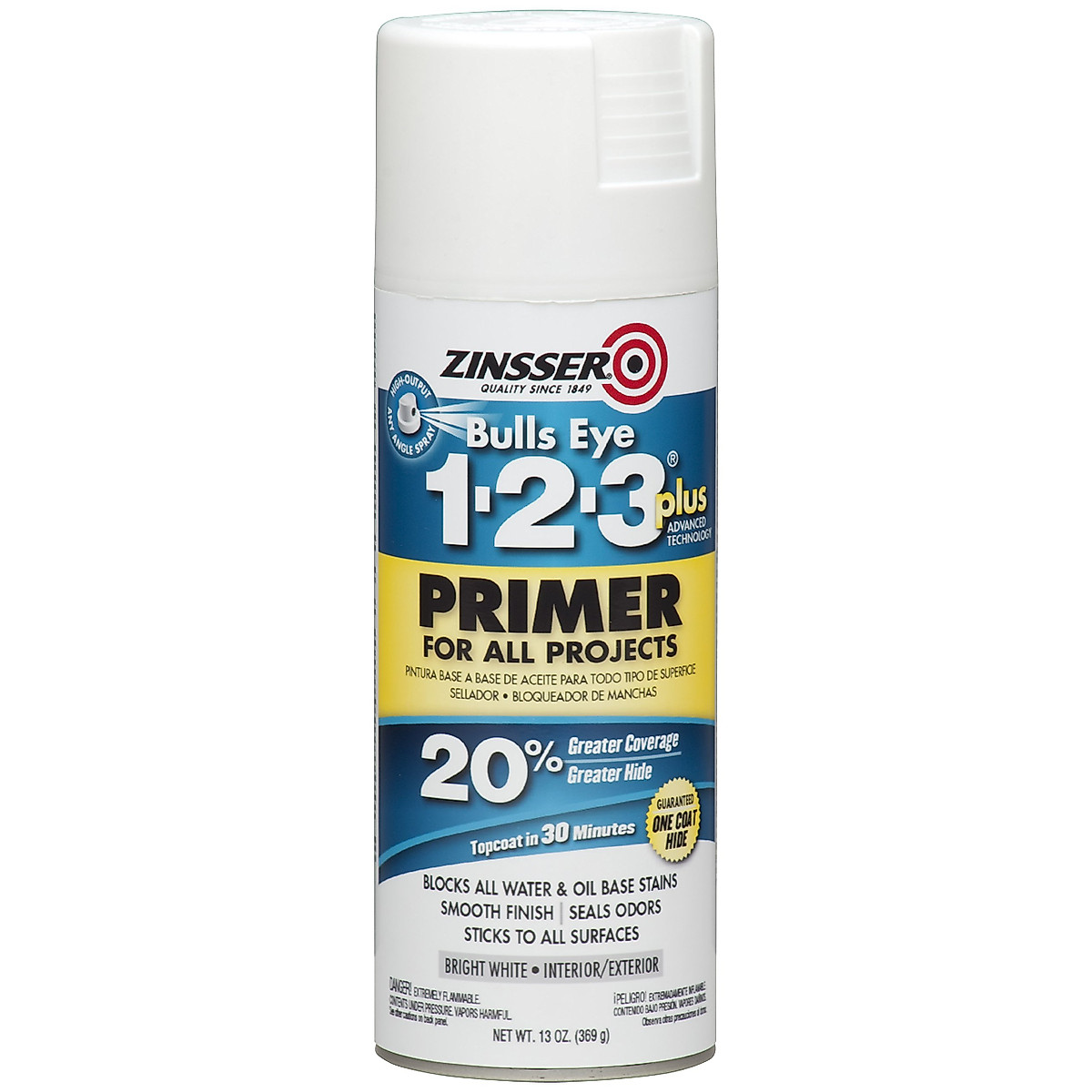 Zinsser 272479 Bulls Eye 1-2-3 Plus Spray Primer, 13 oz, White