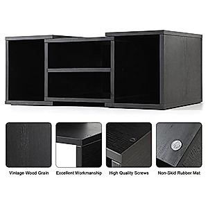 GICLAIN Printer Stand with 2 Tier Storage Shelves, Adjustable Desktop Printer Shelf with 4 Compartments, Paper and File Storage Rack, Multi-Purpose Desk Organizers for Home and Office, Black