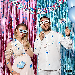 KatchOn, Large Pink and Blue Foil Fringe - 6.4x8 Feet, Pack of 2 | Girl or Boy Gender Reveal Decorations | Pink and Blue Fringe, Boy or Girl Backdrop | Gender Reveal Backdrop for Gender Reveal D√©cor