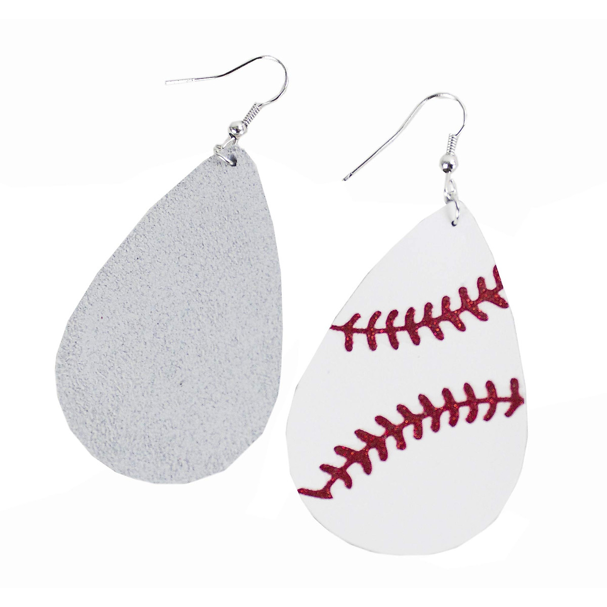 StylesILove Womens Teen Girls Baseball Teardrop Leather Dangle Earrings (White)