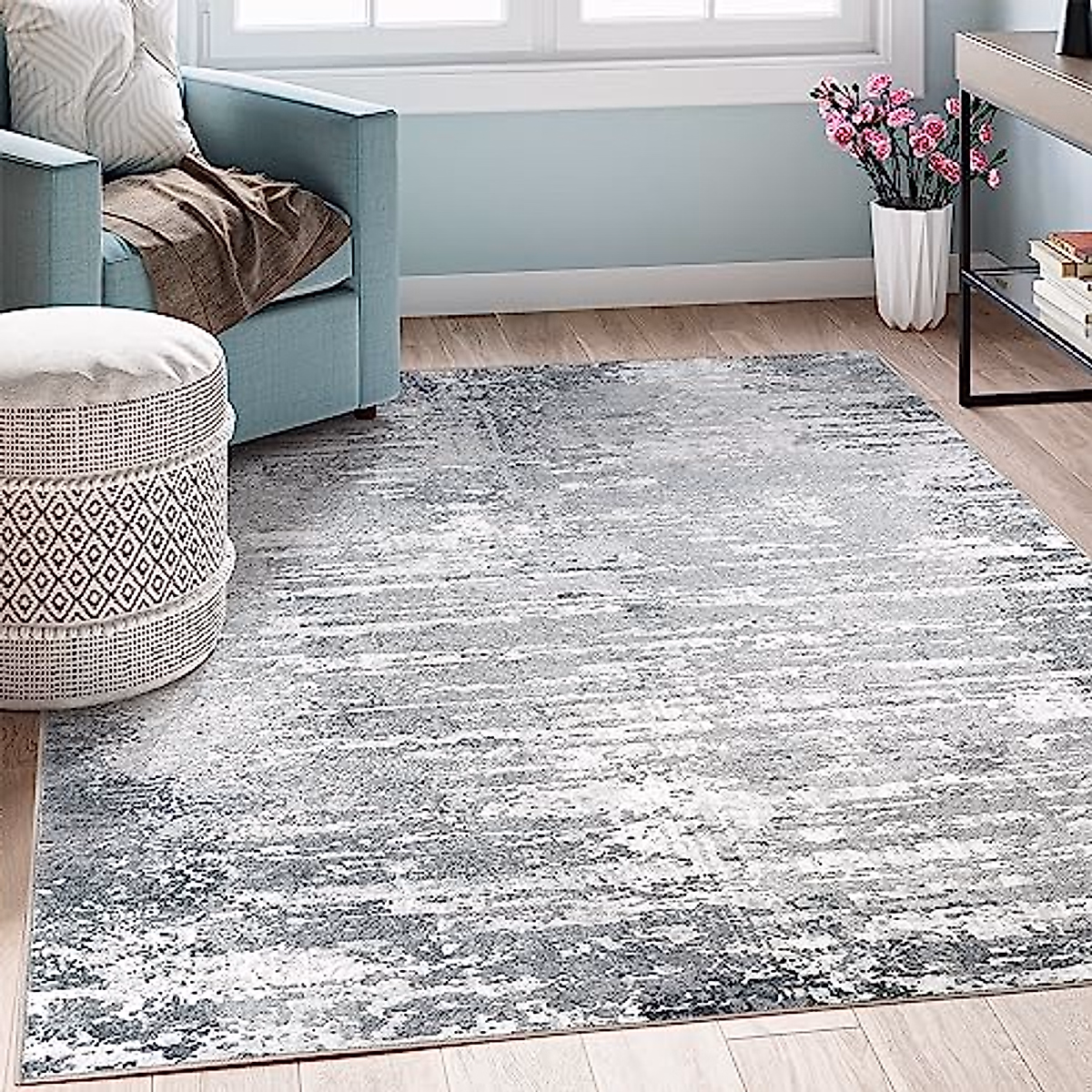 Art&Tuft Washable Rug, Anti-Slip Backing Abstract 9x12 Rug, Stain Resistant Rugs for Living Room, Foldable Machine Washable Area Rug (TPR54-Grey, 9'x12')