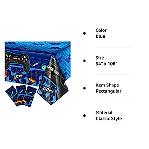 3 Pcs Video Game Table Cover Video Game Birthday Decoration Game Theme Plastic Table Cloth Party Supplies for Boys Girls Kids Player Geek Party Decorations, 54 x 108 Inch (Blue, Classic Style)