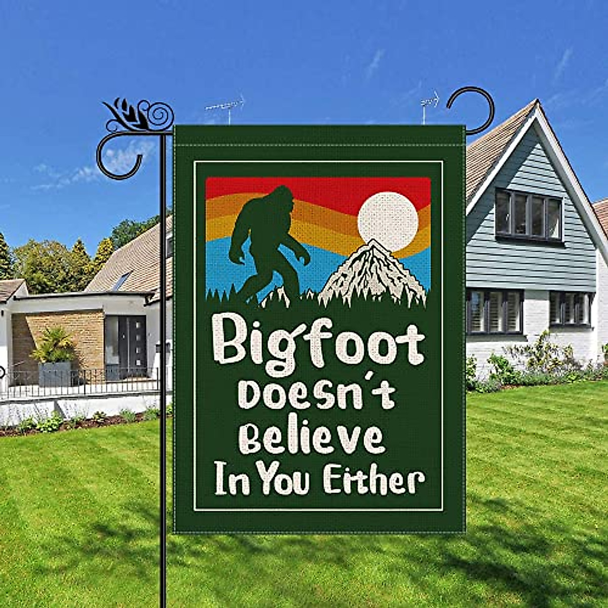 Funny Camper Garden Flags Bigfoot Doesn't Believe In You Either Vertical Double Sided Camping Trailer RV Yard Decorations 12.5x18 Inch