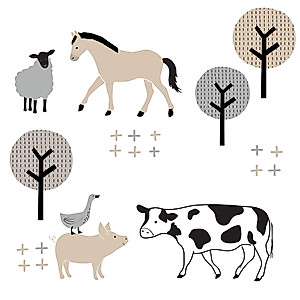 Lambs & Ivy Baby Farm Animals 5-Piece White/Taupe Baby Crib Bedding Set