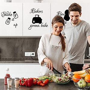 Seajan Kitchen Wall Stickers Kitchen Quotes Wall Decals with Funny Lettering Vinyl Fun Utensils Sticker Peel and Stick Wall Arts for Fridge Restaurant Bar Home Decoration (Black,Medium)