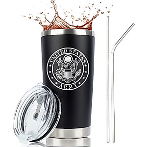Abctec 20 oz US Army Black Double Wall Vacuum Insulated Stainless Steel Tumbler Travel Mug - Best Soldier Gifts for Women and Men, Gifts Present Ideas for Military Veteran