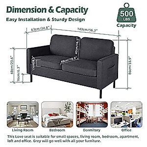 STHOUYN 56" W Fabric Loveseat Sofa with 2 USB, Small Couches for Living Room, Bedroom, Office, Easy Assembly & Comfy Cushion, Dark Grey
