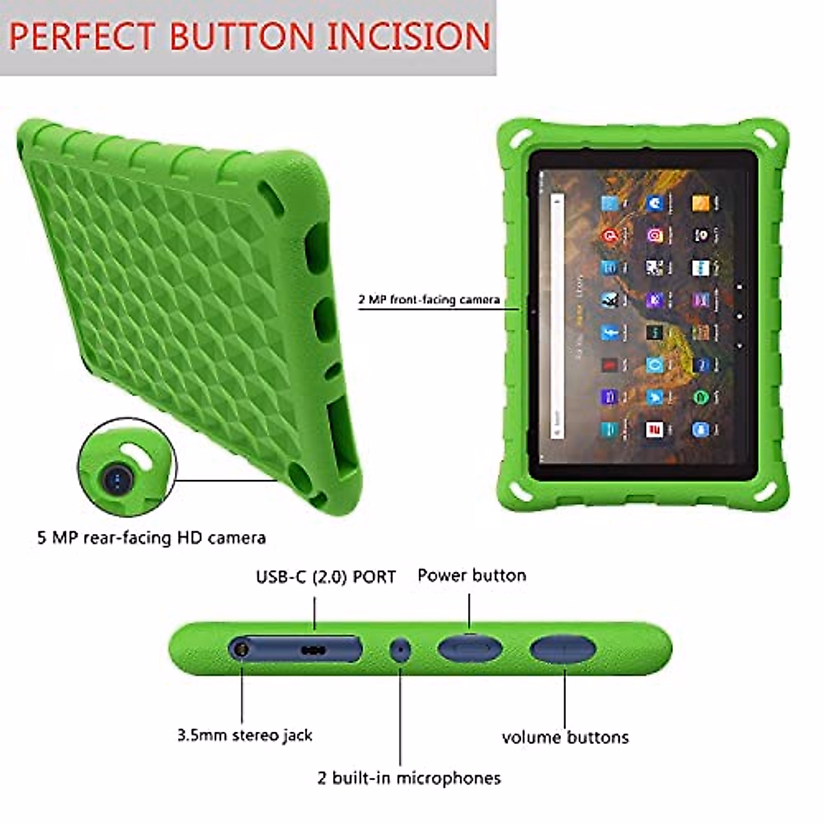 DJ&RPPQ New Tablet Kids Case for 1 0in Tablet Light Weight Shock Proof Kids Friendly Case Incompatible with Samsung iPad - Green
