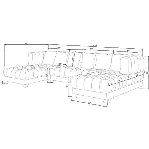 Woodpecker's Inc Marigold Velvet U-Shaped Double Chaise Sectional Sofa - with 6 Pillows & Gold Legs (Black)