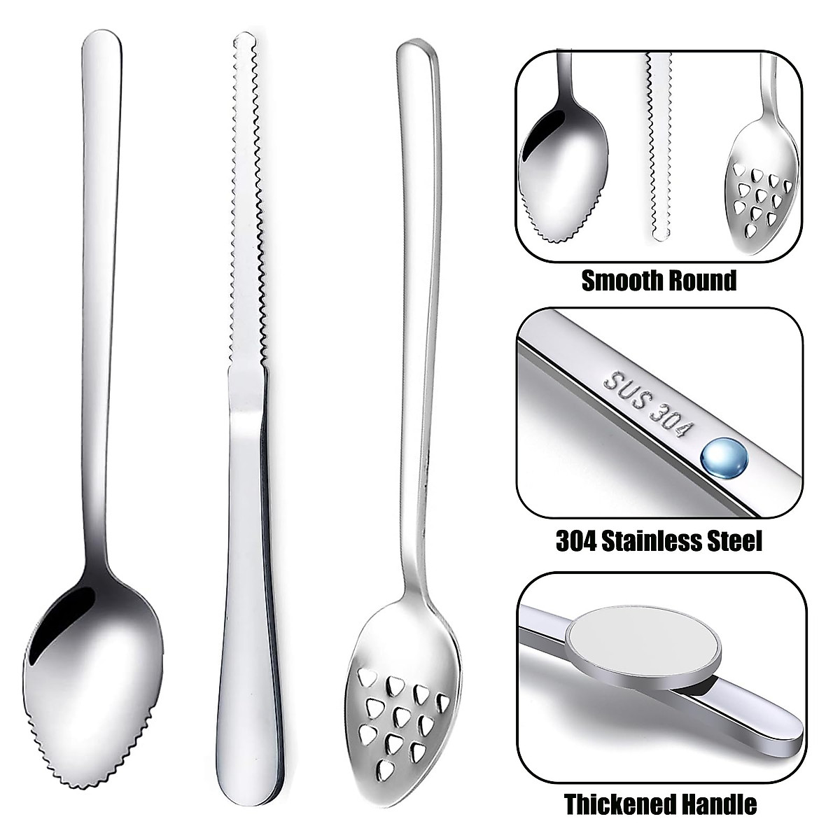 Grapefruit Spoon 6PCS Set,2 Grapefruit Spoons with Serrated Edge Made of Stainless Steel,2 Grapefruit Spoon with Holes.2 Grapefruit Knife Grapefruit Utensil Set pack of 6
