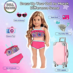 GIFTINBOX 29PCS 18 Inch Girl Doll Clothes and Accessories-Travel Play Set for Dolls, Doll Stuff with Clothes, Luggage, Swimsuit, Wallet cashes... Gifts for Girls Birthday, Christmas