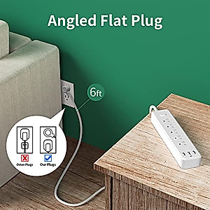 Surge Protector Power Strip 6 Feet, JcBlaon Flat Plug Extension Cord with 3 USB Ports and Outlets, Wall Mount Outlet Extender for Office/Dorm Essentials/Home, White, 1700 Joules