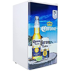 Corona Compact Fridge with Bottle Opener, 90 L/ 95 Quart 3.2 Cubic Foot for Snacks, Beverages, Juice, Beer, Den, Dorm, Office, Games Room, or RV