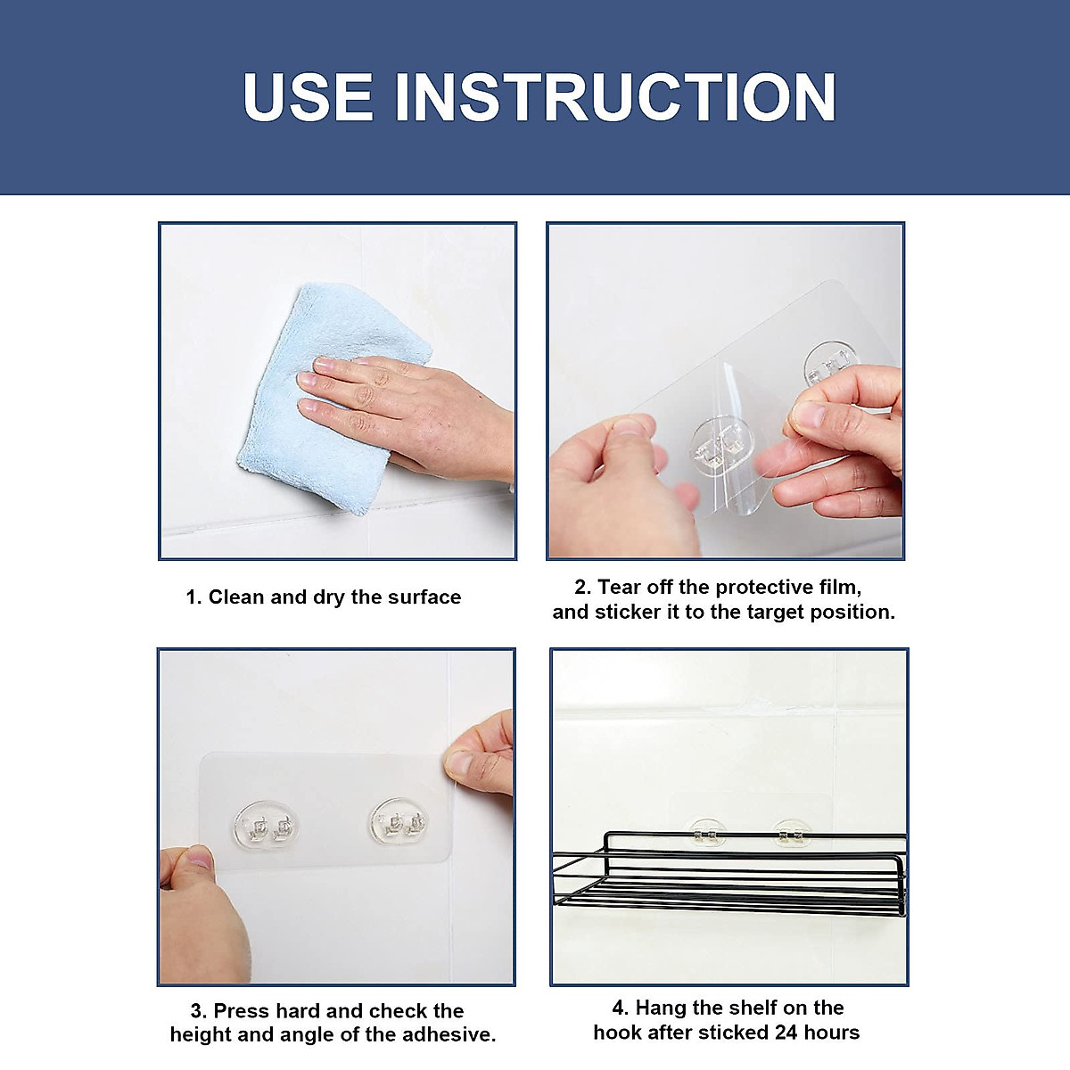 8 Pack Shower Caddy Adhesive Hooks Replacement, Strong sticker Single Hooks for Bathroom Shower Caddy Corner Shelf basket Soap Dish adhesive hanging Hooks, No Drilling Wall Shower Kitchen Accessories