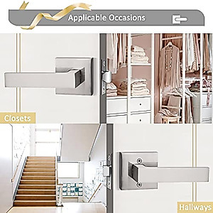 Probrico 6 Pack Square Door Lever Door Lock Handle Lockset Keyless Doorknobs Passage Knobs Lockset Interior Hallway Passage Closet in Satin Nickel