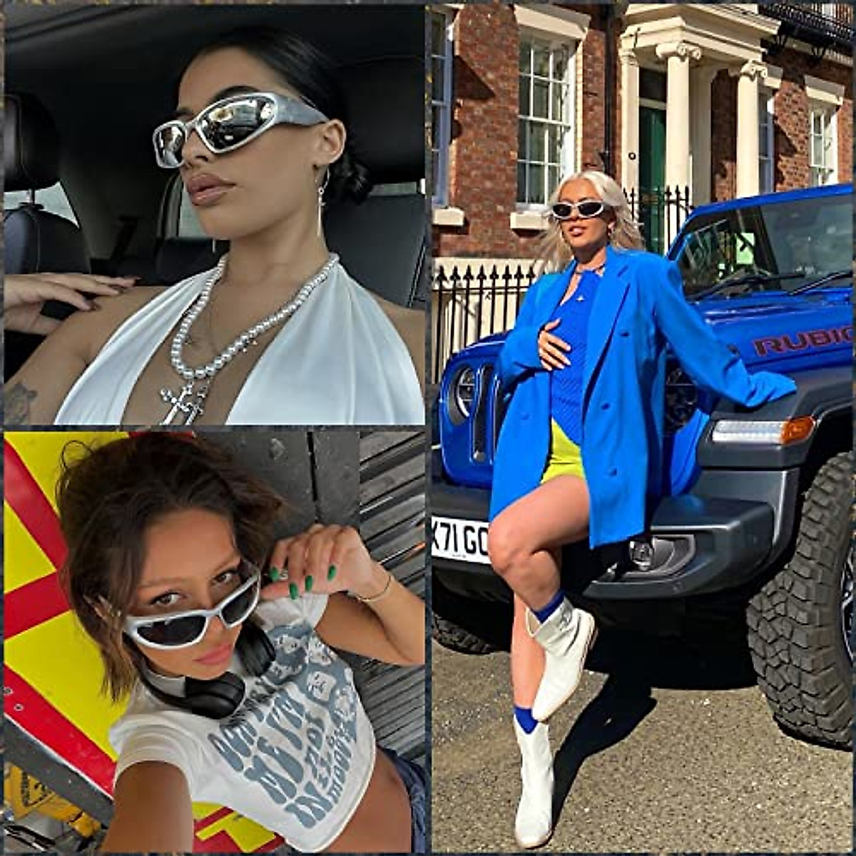 JASPIN Y2K Wrap Around Sunglasses for Women Men Sliver Oval Fashion Trendy Sport Shades UV400 Eyeglasses