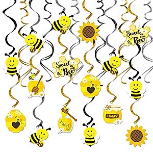 Faisichocalato 45PCS Honey Bumble Bee Hanging Swirl Decoration Ceiling Streamers for Bee Themed Birthday Party Sweet as Can Bee Baby Shower Gender Reveal Bridal Shower Supplies