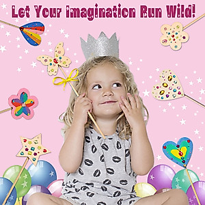 WUBOMJIO Princess Fairy Wands Craft Kit, Kid Birthday Party Supplies Make Your Own Magic Wands Include Unfinished Wooden Fairy Wands, Gem Stickers, Ribbons, Ideal Gift for Kids 6+(14 PCS)