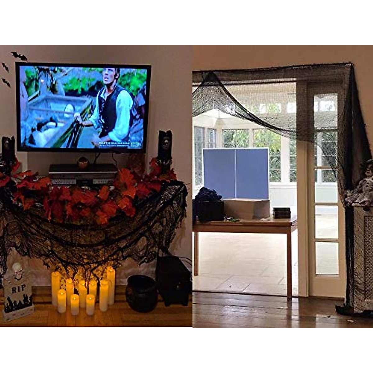 FATHER.SON Halloween Creepy Cloth Decorations Decor Halloween Party Decorations Outdoor Indoor.(6.8ft x 315" Black)