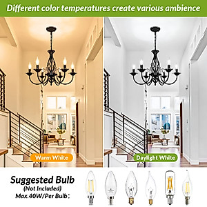 6-Light Farmhouse Candle Chandelier for Living Room, Rustic Industrial Pendant Ceiling Light fixture, Vintage Hanging Lamp for Bedroom Hallway Kitchen Dining Room Foyer, Matte Black E12 Socket