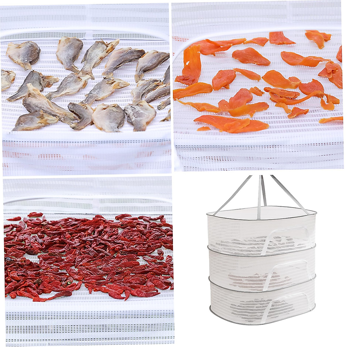 QmjdDymx Herb Drying Rack Herb Drying Rack 3 Layer Hanging Mesh Drying Net Collapsible Drying Rack with Zipper Opening for Plants, Buds, Fruits, Flowers, Vegetables, Cloth Dryer Rack