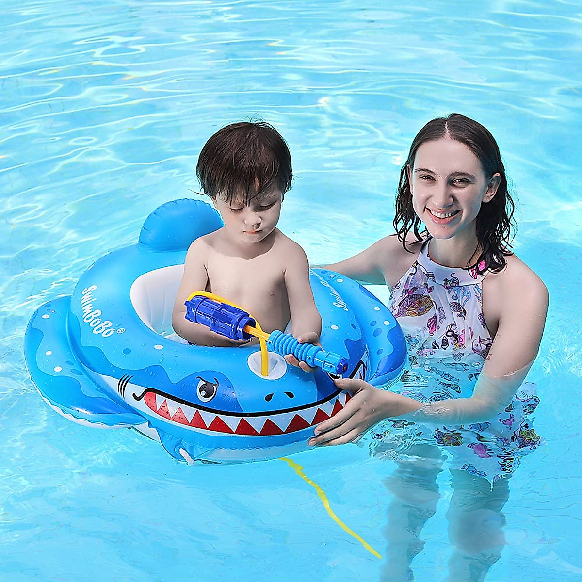 Swimbobo Toddler Pool Float Kids Inflatable Swim Seat Boat Ship Pool Toys for Toddlers and Children(Shark with Squirt Gun)