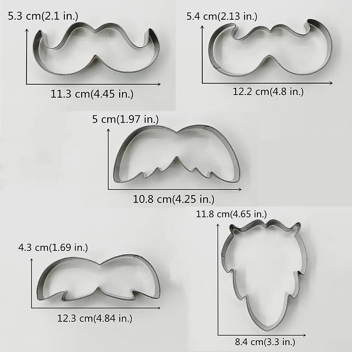 KENIAO Beard/Mustache Cookie Cutter Set Father's Day, 5 Pcs, Stainless Steel