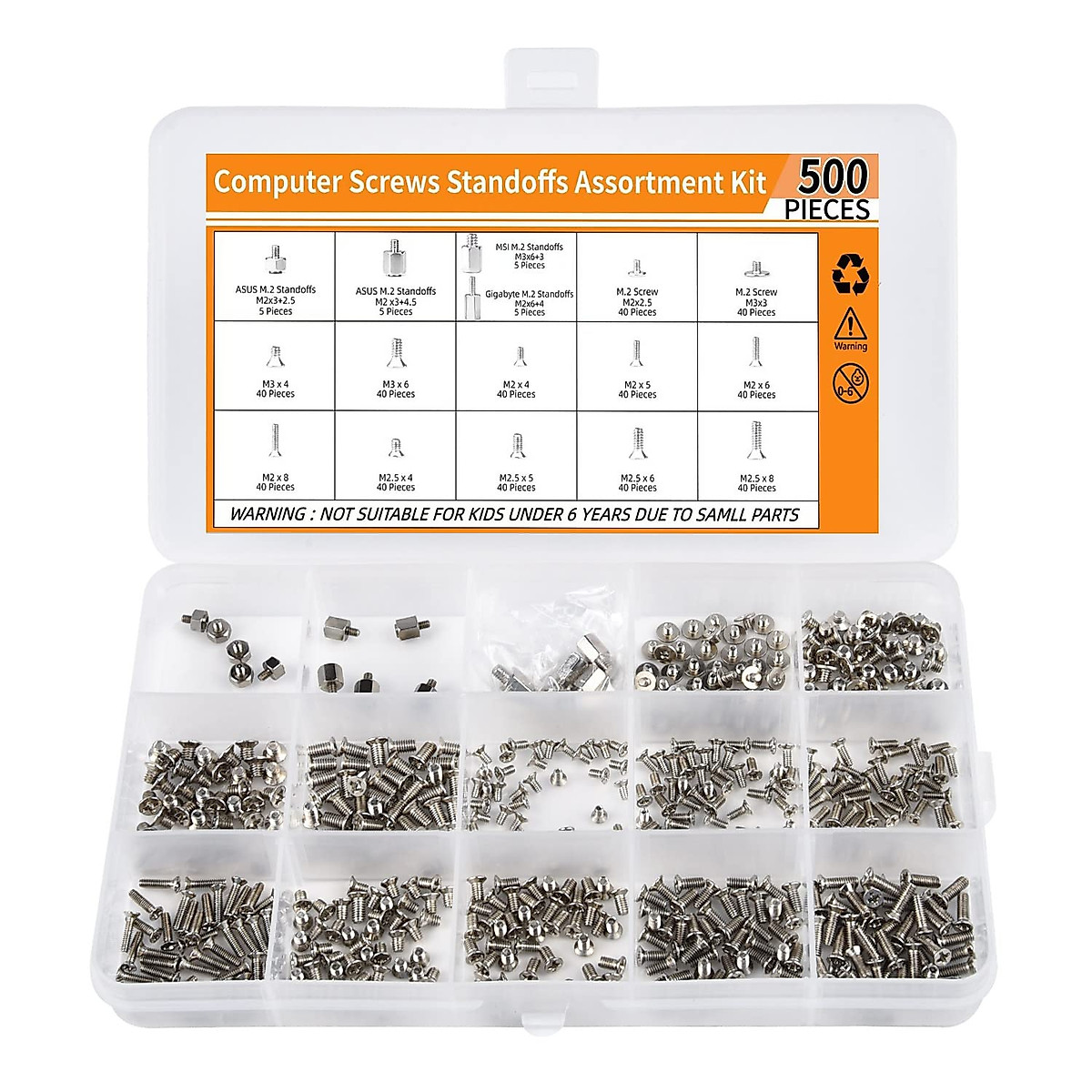 500PCS M.2 SSD Screw Kit, M.2 Standoff and Screw Kit for Asus Gigabyte MSI ASRock Motherboards, M.2 M2.5 M3 SSD Mounting Screws for Asus HP Dell Lenovo MSI Laptop Notebook DIY PC Computer